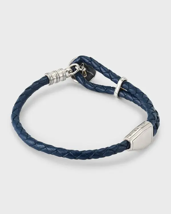 JAN LESLIE Braided Leather Bracelet With Gemstone - Blue