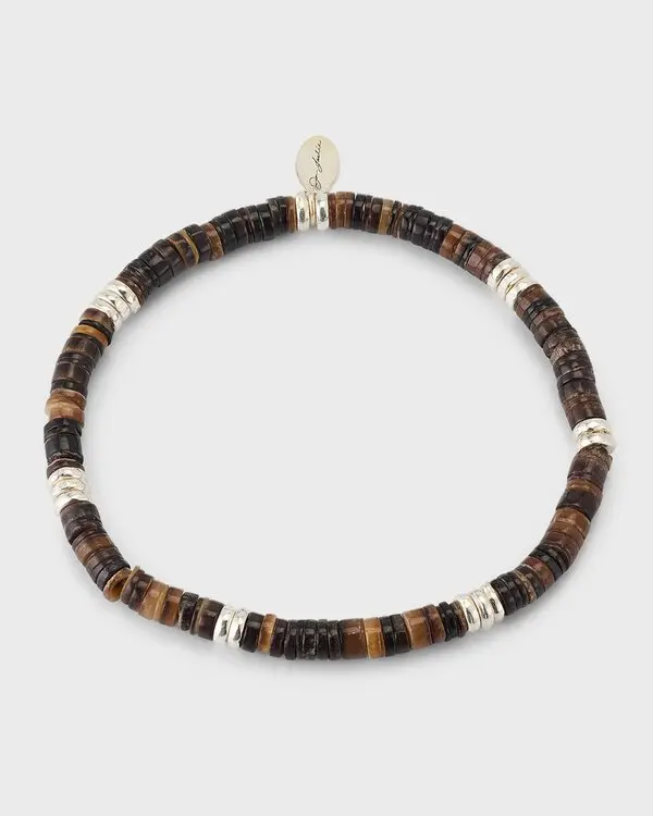 JAN LESLIE Heishi Beaded Bracelet With Sterling Silver - Brown