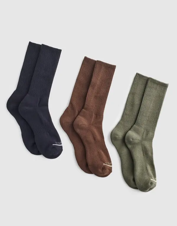 Madewell Three-pack Mwl Cloudlift Crew Socks - Dark Mocha