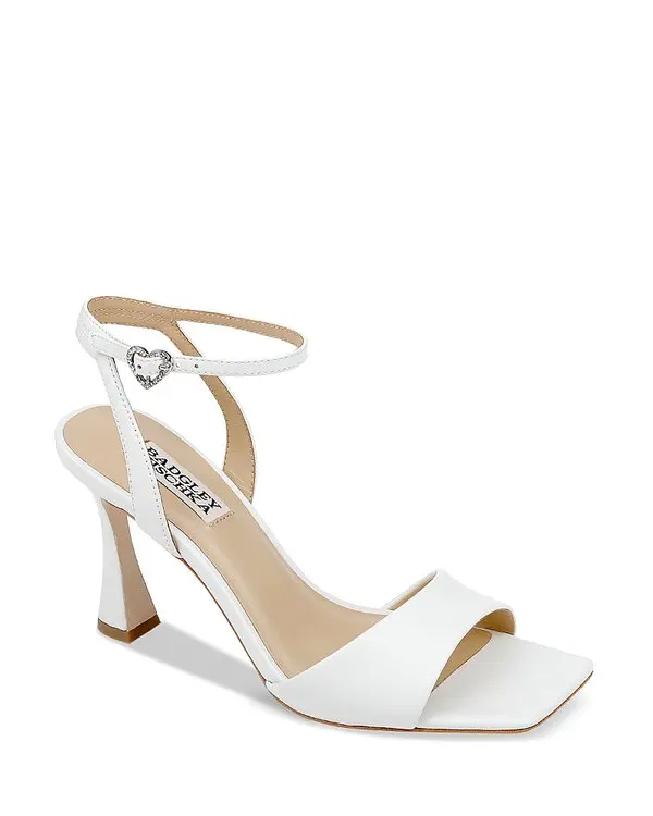 Badgley Mischka Cady Square Toe High Heel Sandals - White Leather