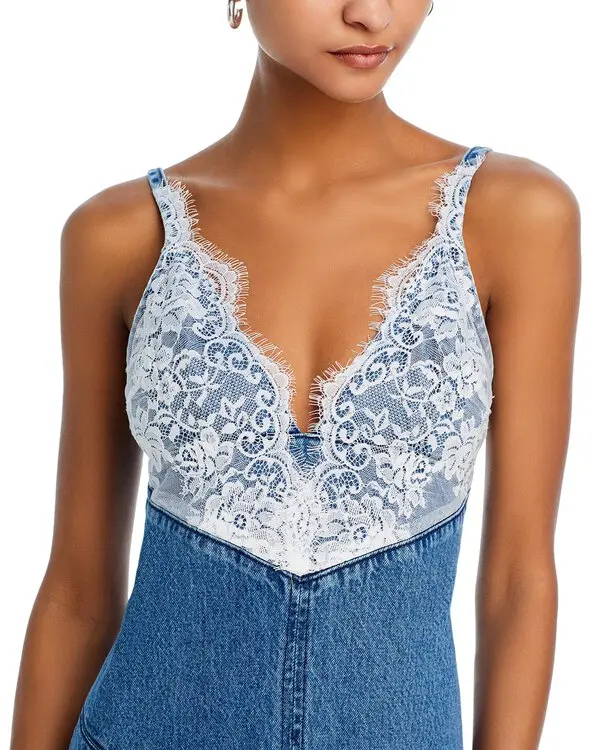 Phillip Lim Lace-Trimmed Denim Midi Slip Dress Blue 40