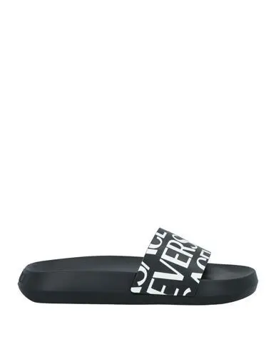 Versace Calfskin Logo-print Slide Sandals - Black