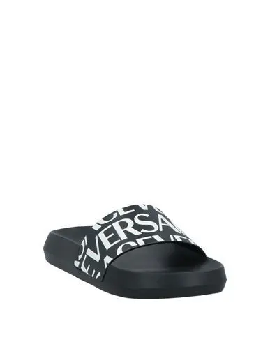 Versace Calfskin Logo-print Slide Sandals - Black