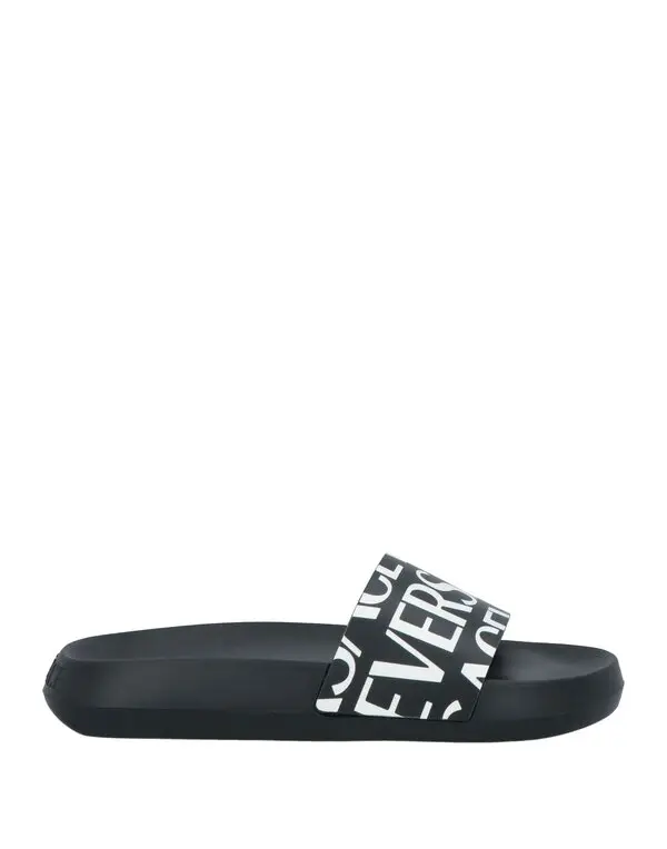 Versace Calfskin Logo-print Slide Sandals - Black