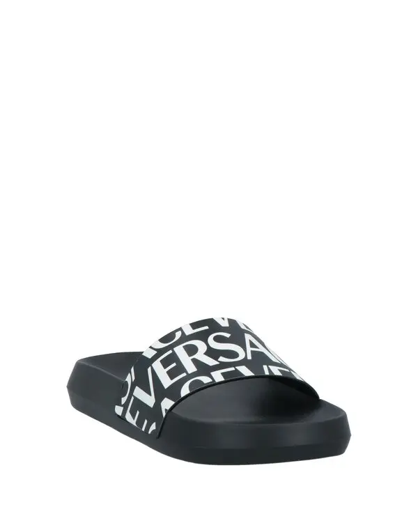 Versace Calfskin Logo-print Slide Sandals - Black