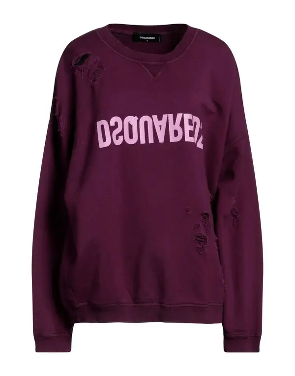 Dsquared2 Distressed Cotton Blend Crewneck Sweatshirt - Purple