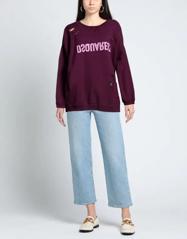 Dsquared2 Distressed Cotton Blend Crewneck Sweatshirt - Purple