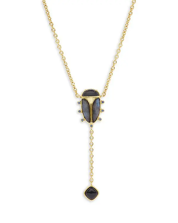 CAPUCINE DE WULF Scarab Labradorite Lariat Necklace - Blue/gold