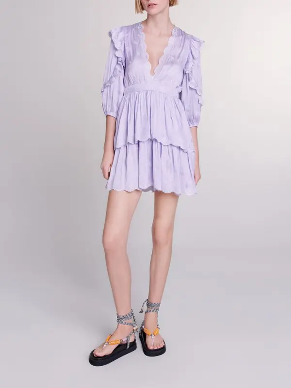 Maje Embroidered Satin-look Dress - Parma Violet