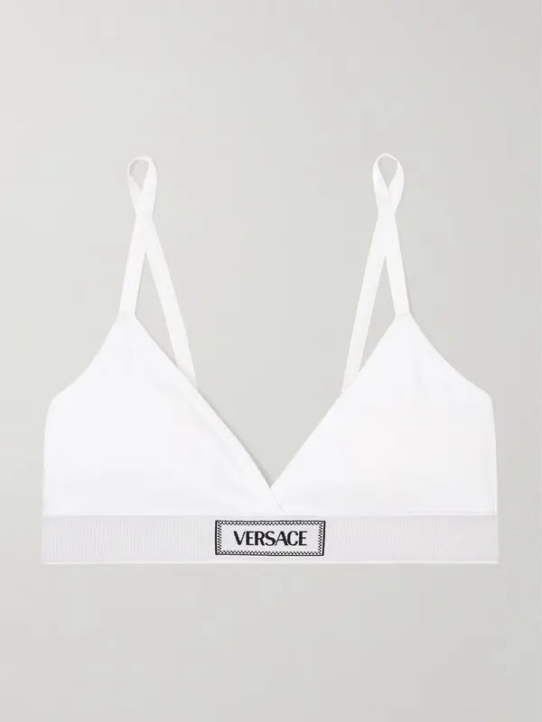 Versace Ribbed Stretch-cotton Soft-cup Triangle Bra - White