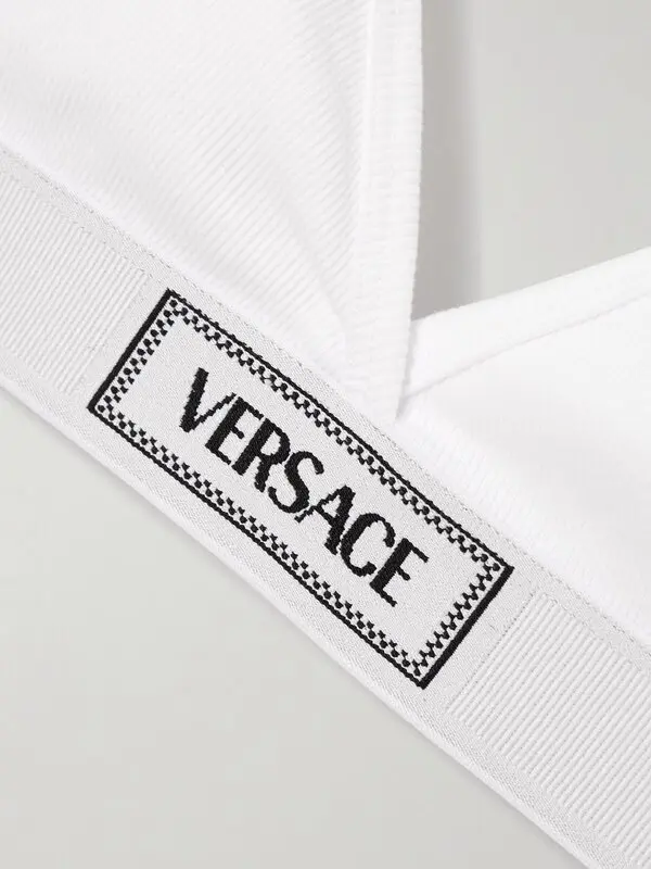 Versace Ribbed Stretch-cotton Soft-cup Triangle Bra - White