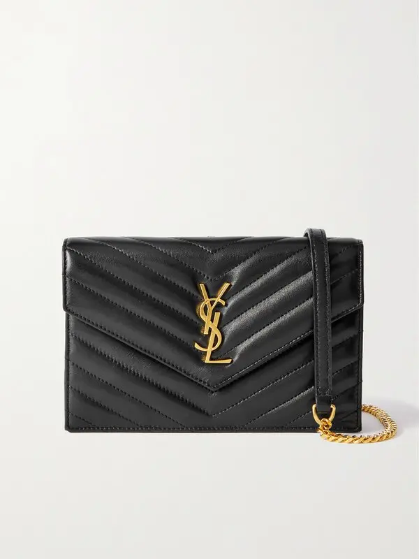 Saint Laurent Cassandre Mini Matelassé Leather Chain Wallet - Black