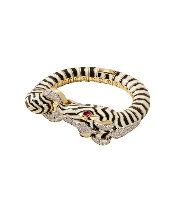 David Webb Zebra Diamond, Ruby, Enamel, 18-karat Gold And Platinum Bracelet - Multi