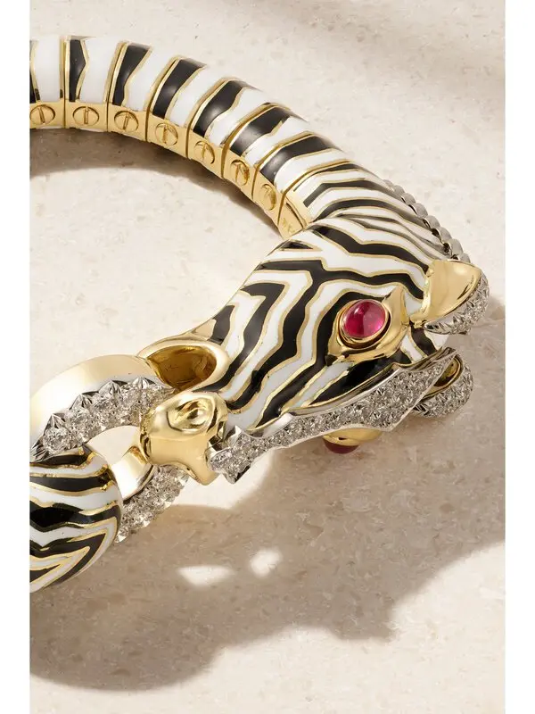 David Webb Zebra Diamond, Ruby, Enamel, 18-karat Gold And Platinum Bracelet
