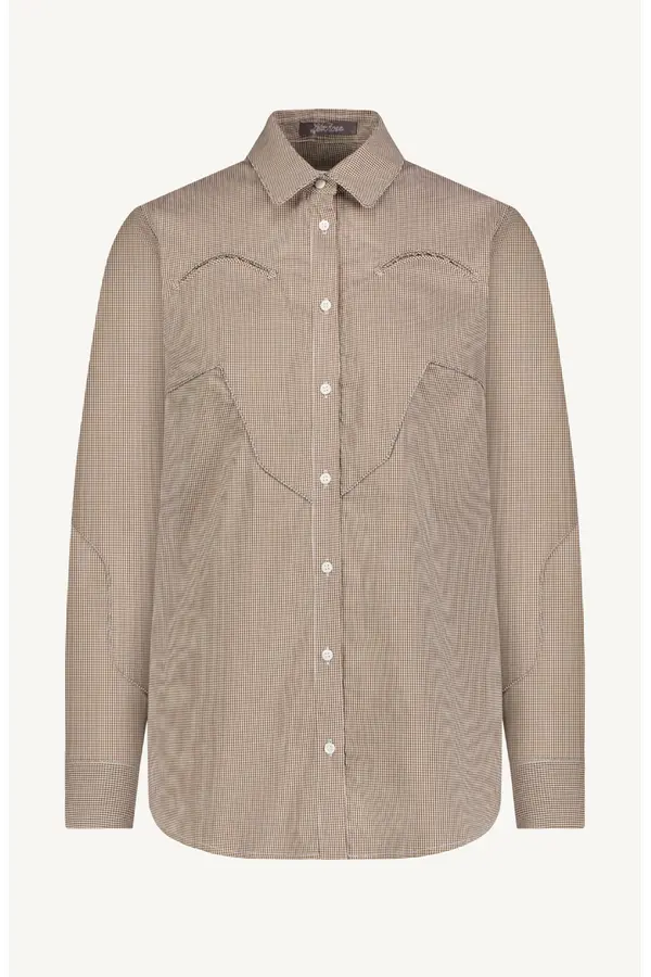 Lela Rose Checked Poplin Ranch Shirt - Brown