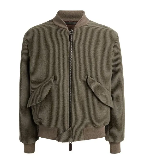 Giorgio Armani Wool-blend Ribbed Bomber Jacket