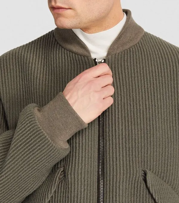 Giorgio Armani Wool-blend Ribbed Bomber Jacket