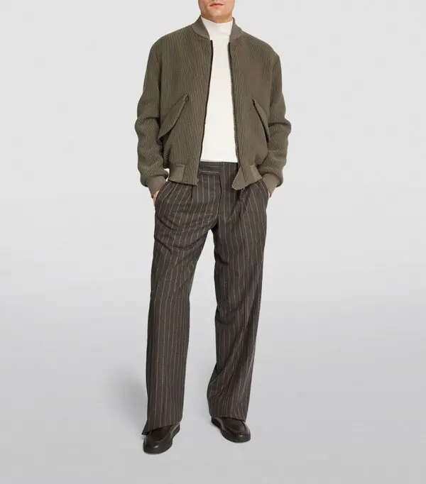 Giorgio Armani Wool-blend Ribbed Bomber Jacket