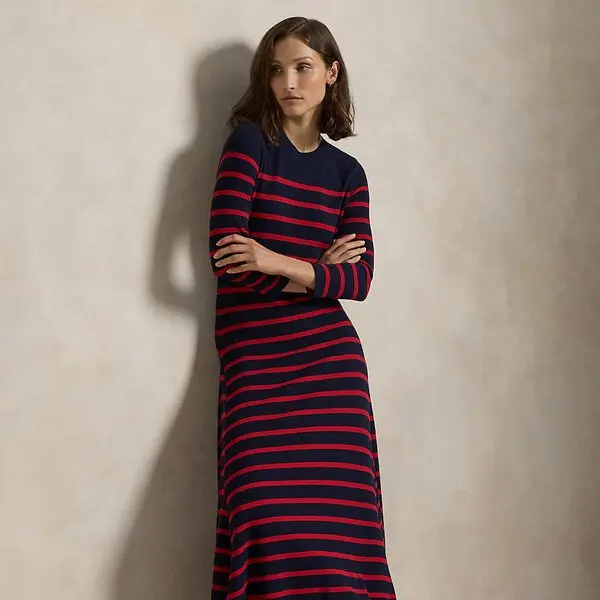Ralph Lauren Striped Waffle-Knit Dress In Hunter Navy - 40% Off |  Editorialist