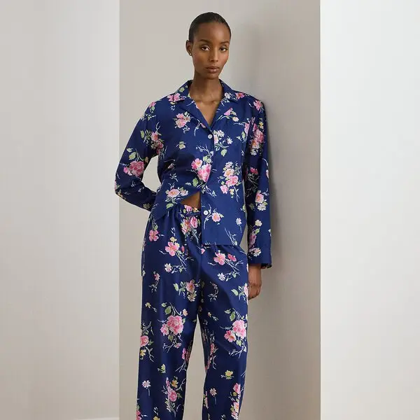 Ralph Lauren Floral Cotton-blend-lawn Sleep Set - Navy