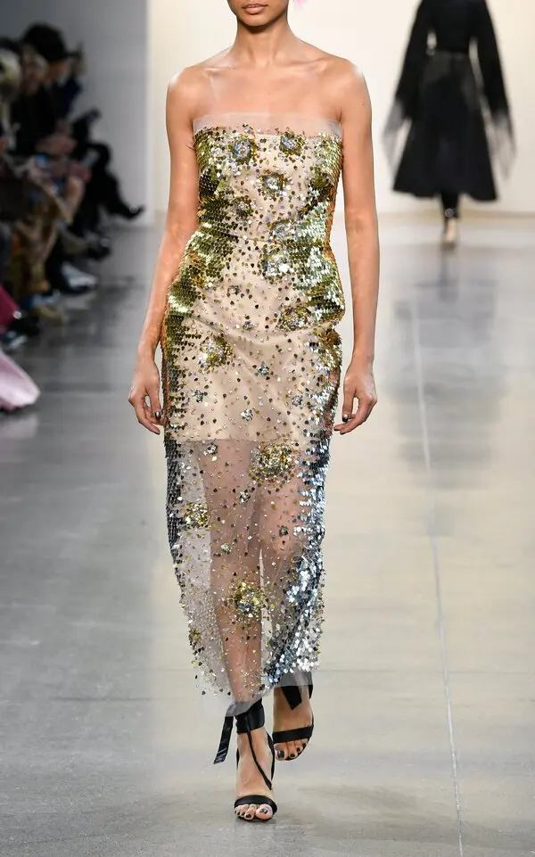 gold embroidered maxi dress Champagne Sequin Embroidered Maxi Dress  self-portrait-US