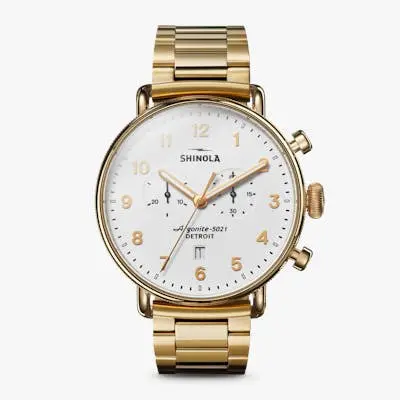 Shinola Canfield Chrono 43mm Bracelet Watch - White