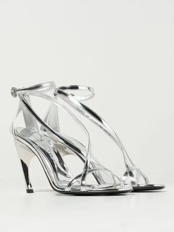 Alexander McQueen Metallic Heeled Sandals - Silver