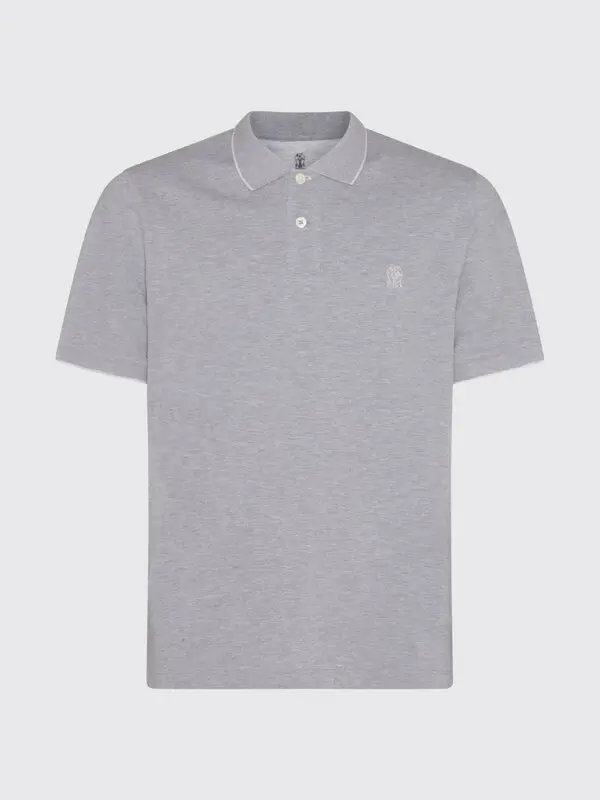 Brunello Cucinelli Short-sleeve Cotton Polo Shirt With Embroidered Crest - Grey