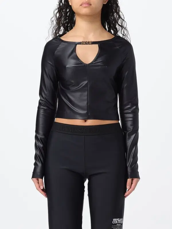 Versace Long Sleeve Crop Top With Keyhole Detail
