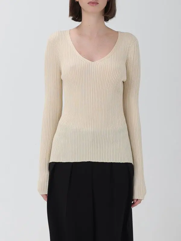 Theory Ribbed V-neck Sweater - Ecru