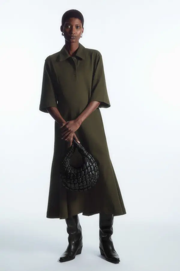 Cos Flared Polo Shirt Dress In Green - 50% Off | Editorialist