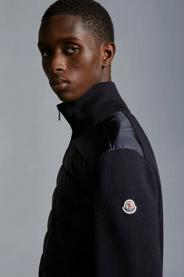 MONCLER 22AW ビッグロゴ ボーダー ウール カーディガン XL Moncler Padded Wool Cardigan - Blue | Editorialist