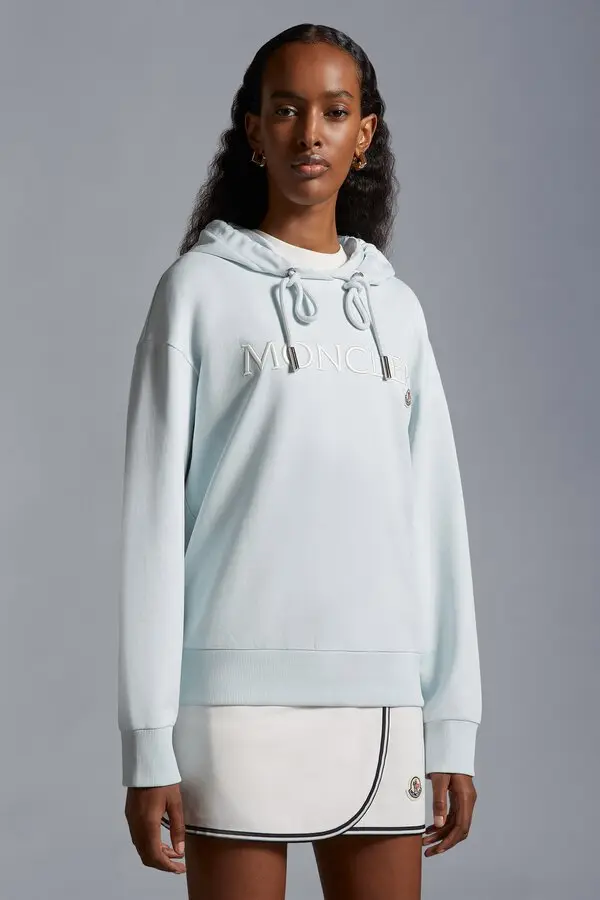 Moncler Embroidered Logo Hoodie - Blue | Editorialist