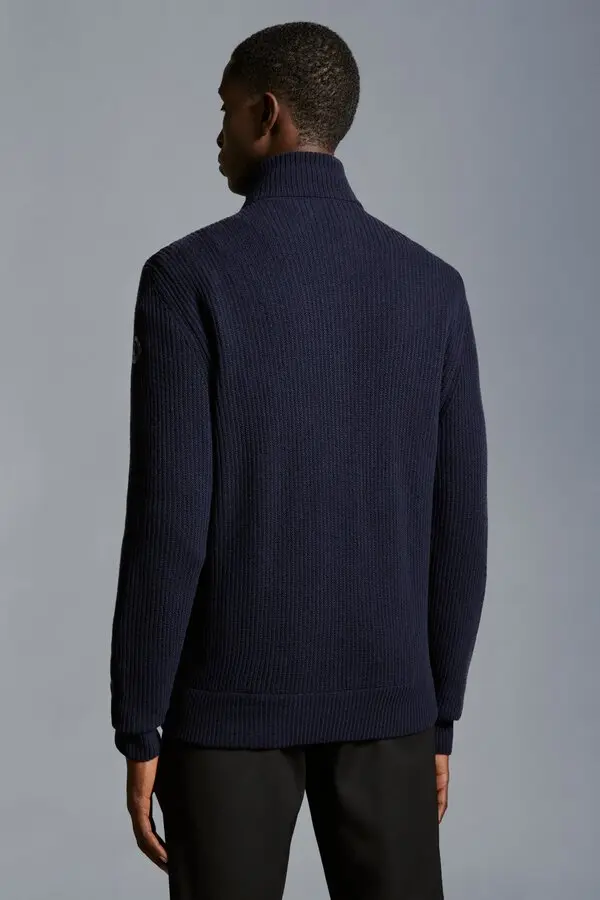 Moncler Padded Wool & Velvet Cardigan - Blue | Editorialist