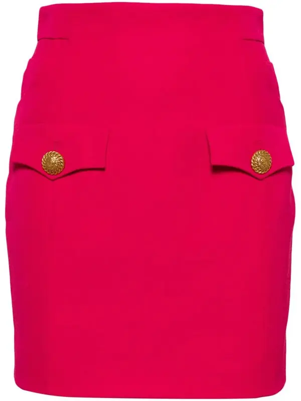 Balmain Button-embellished Virgin Wool Miniskirt - Pink