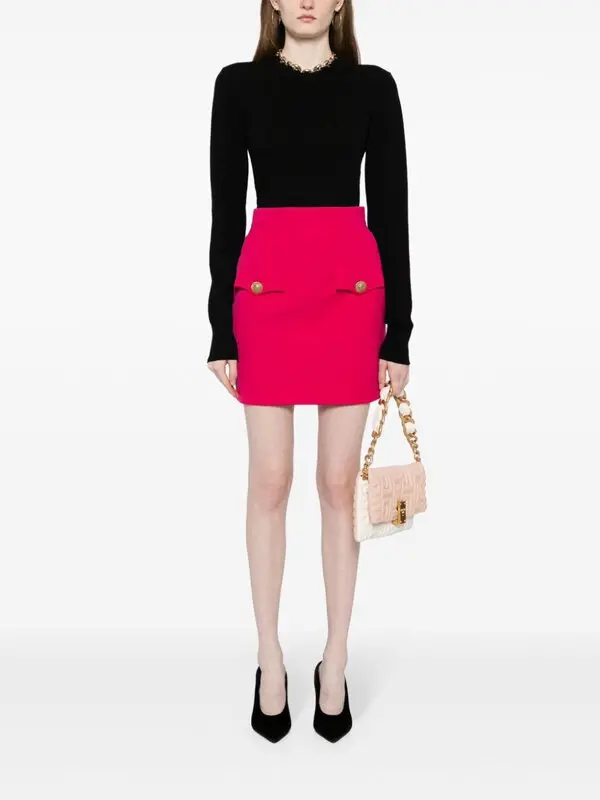 Balmain Button-embellished Virgin Wool Miniskirt - Pink