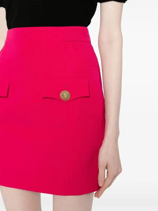 Balmain Button-embellished Virgin Wool Miniskirt - Pink