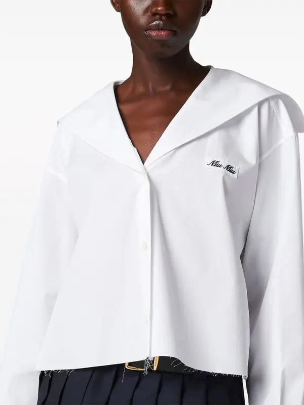 Miu Miu Logo-Appliqué Poplin Sailor Shirt - White | Editorialist