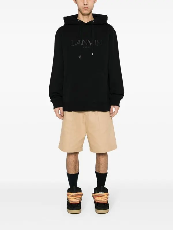 LANVIN Cotton Embroidered-logo Hoodie - Black