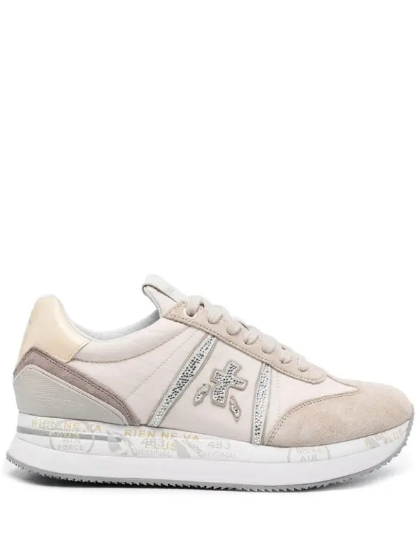 Premiata Conny Rhinestone-embellished Sneakers - Neutrals