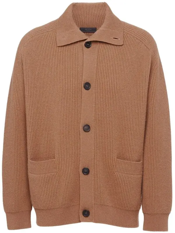 Prada Ribbed-knit Cashmere Cardigan - Brown