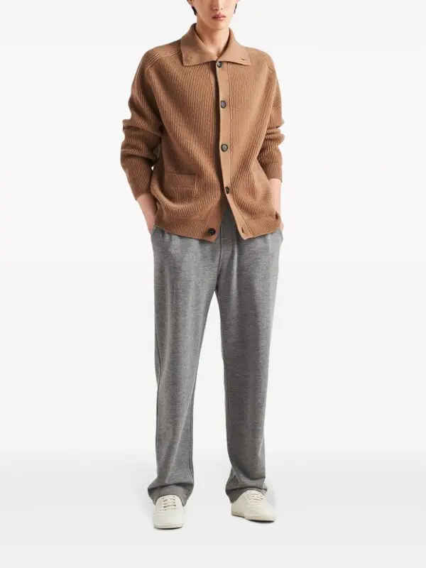 Prada Ribbed-knit Cashmere Cardigan - Brown