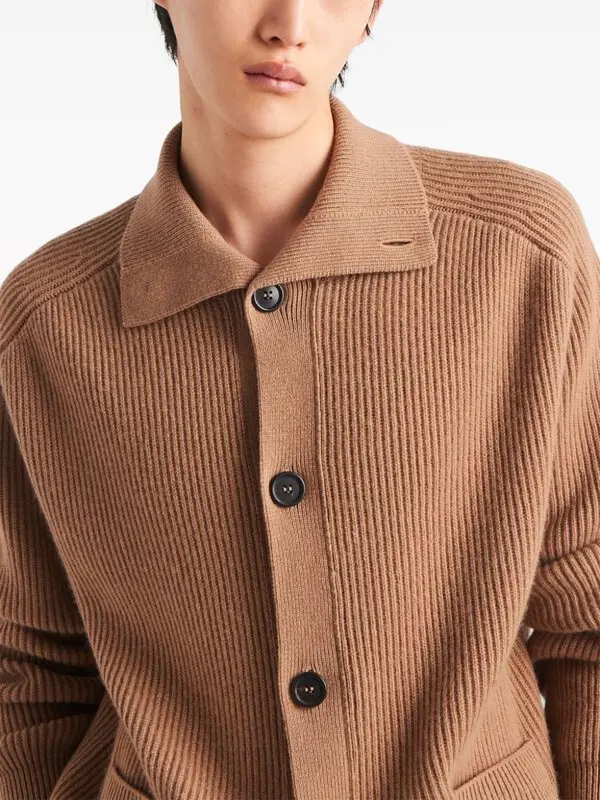 Prada Ribbed-knit Cashmere Cardigan - Brown