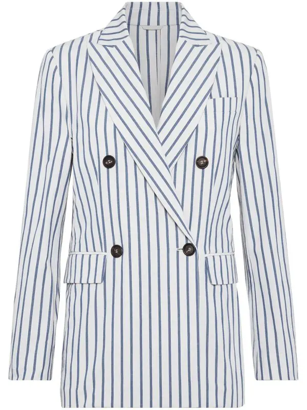 Brunello Cucinelli Striped Double-breasted Blazer - White