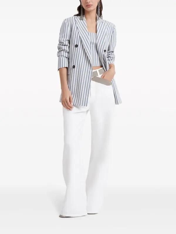 Brunello Cucinelli Striped Double-breasted Blazer - White