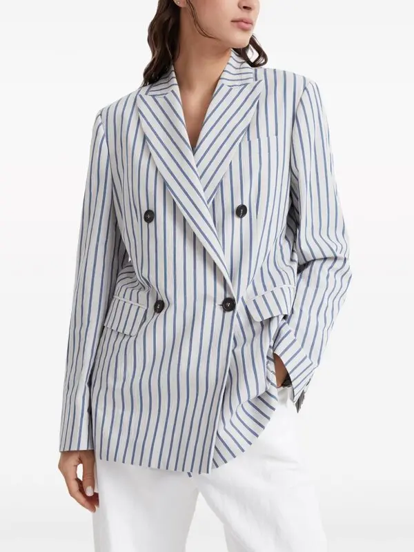 Brunello Cucinelli Striped Double-breasted Blazer - White