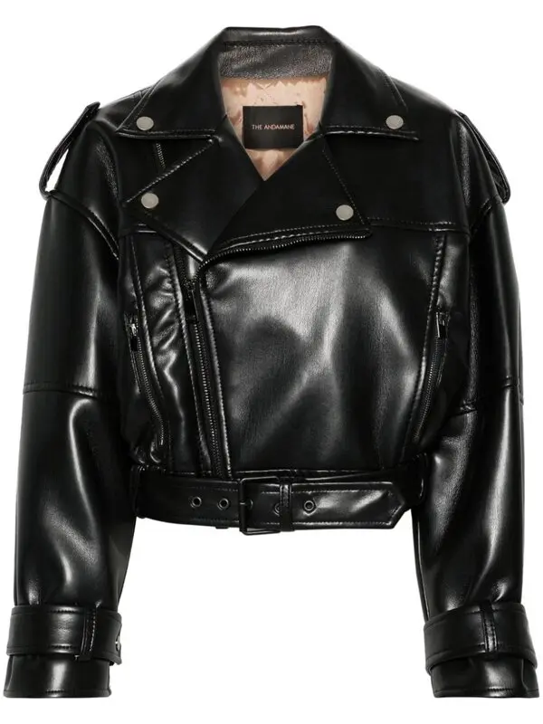 Andamane The Attico Nova Cropped Faux Leather Jacket - Black