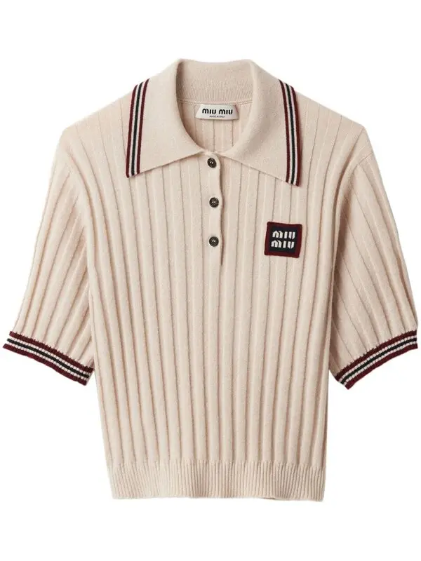 Miu Miu Ribbed-knit Cashmere Polo Shirt