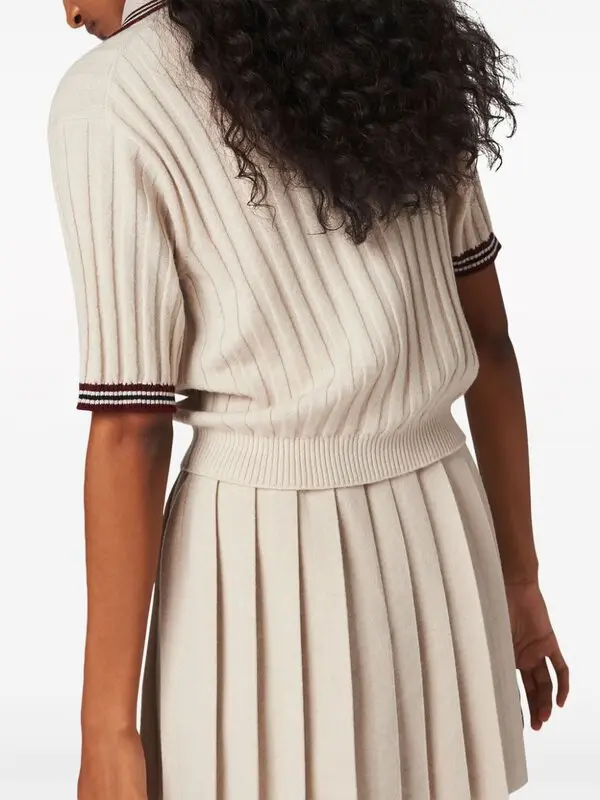 Miu Miu Ribbed-knit Cashmere Polo Shirt