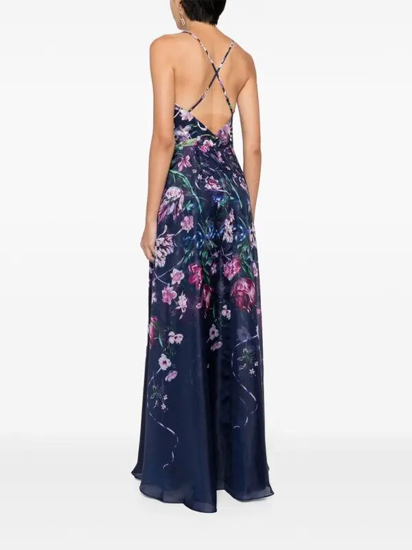 Marchesa Floral Print Chiffon Gown